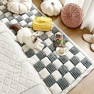 Cozy Pet Savior Couch Cover, Cozy Plaid Patchwork Pet Saviour Dog Mat Furniture Protector Couch Cover (Grayish Blue, 50x50 cm/19.68x19.68 in)