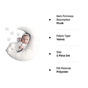 Yarstar 1+4pcs Newborn Photography Pillow Set Newborn Posing Photography Prop Moon Star Baby Picture Prop Newborn Photo Props for Babies Newborn Photography Props Baby Moon Nursery Pillow (A-White)