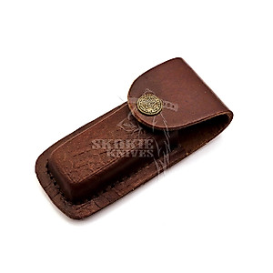 Skokie Knives Custom Hand Made Damascus Steel Hunting Folding Knife Handle Pakka Wood