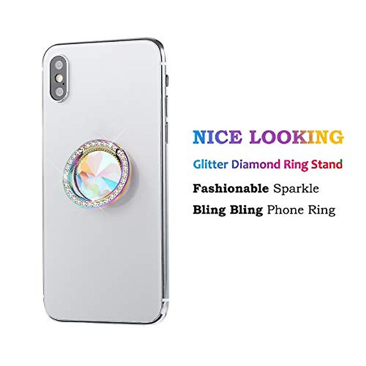 lenoup Iridescent Glitter Bling Bling Phone Ring Holder,Sparkle Phone Ring Artificial Diamond Stand,Rhinestone Cell Phone Finger Ring(Rainbow)