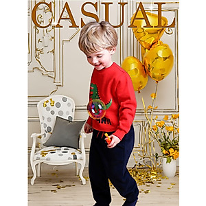 BOMDEALS Cute Valentines Sweatsuit for Toddler Boys - Kids Cartoon Pentacle Dinosaur Printed Long Sleeve Top Pants Outfits(311,Red,100)