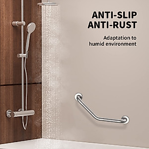 16 Inch Angled Shower Grab Bar, Munzong 2 Pack Anti Slip Satin Brushed Nickel Bathroom Grab Bar, Knurled Bathroom Balance Bar,Safety Hand Rail Support Handicap Elderly Injury Senior Assist Bath Handle