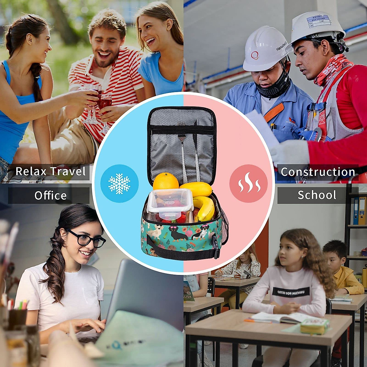 wzialfpo Dachshund Dog Flowers Florals Lunch Box Insulated Lunch Bags Zipper Lunch Bag Cooler Tote Bag For Boys Girls Teens Men Women Office Picnic Travel