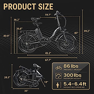 Mukkpet GM/GL Series Ebike, Folding Electric Bike 500W Brushless Motor 48V 13AH Removable Battery 20'' 4.0''All Terrain Fat Tire Full Shock Absorption Electric Bike for Adults