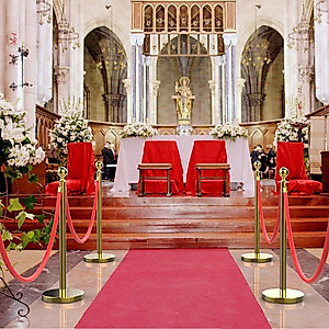 Yaheetech 2pcs Stainless Steel Stanchion Posts - 6.6FT Extended Red Velvet Rope Retractable Barriers Ropes Safety Barriers Set with Stable Base for Party Supplies Theater Hotels Clubs Museums, Gold