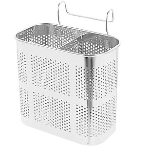 UPKOCH Stainless Steel Utensil Silverware Holder Organizer Drying Rack Basket Holder with Hooks Chopstick Holder for Dishwasher