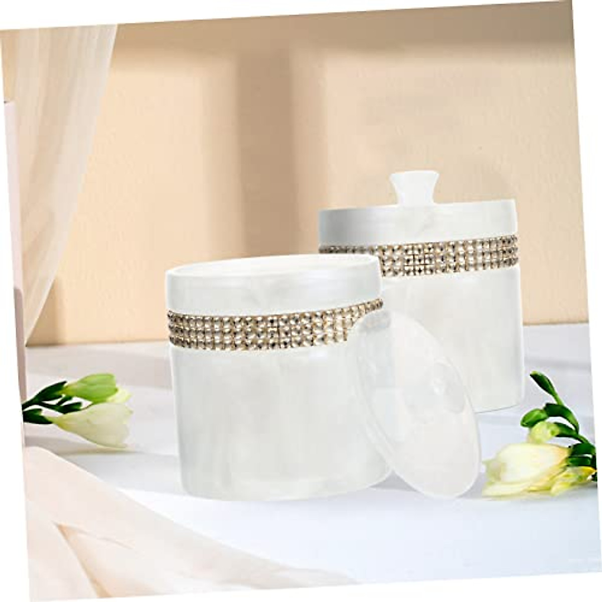 Cabilock Resin Swab Box Decor Storage Boxes with Lids Makeup Storage Organizer Box 5pcs Bathroom Canisters Jars Hair Band Holder Makeup Cotton Storage Jar Cotton Pad Container