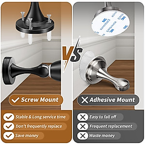 KOLAKO Door Stopper, Magnetic Door Stops, Brushed Satin Nickel, 2 Pack Wall Floor Mounted Black Magnetic Door Catch Door Holder, Stainless Steel Metal Soft-Catch Doorstop Door Stopper