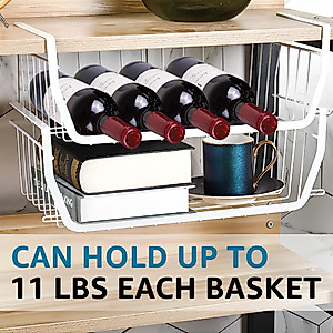 2 Pack Under Shelf Basket, Metal Wire Undershelf Storage Baskets for Cabinet Thickness Max 1.2 inch, Space Saving Hanging Organization for Cupboard Kitchen Counter Pantry Bookshelf, Chrome