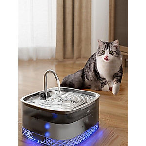 Cat Water Fountain: 75oz/2.2L Automatic Pet Water Dispenser for Cats, 304 Stainless Steel Faucet & Lid Cat Water Bowl Dispenser, Super Silent Pet Water Fountain for Cats Inside, Pump with LED Light