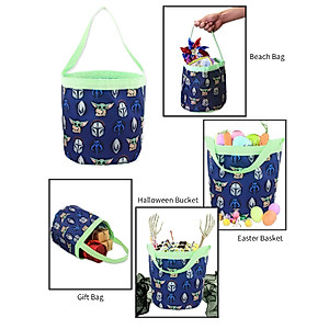 Disney Star Wars Mandalorian Yoda Collapsible Nylon Basket Bucket Tote Bag (One Size, Blue)