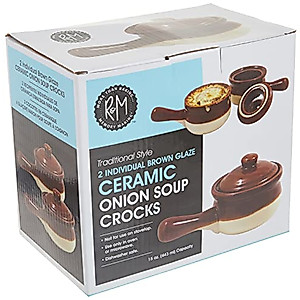 R&M International Traditional Style Ceramic 15-Ounce French Onion Soup Crocks, Polished, Set of 2