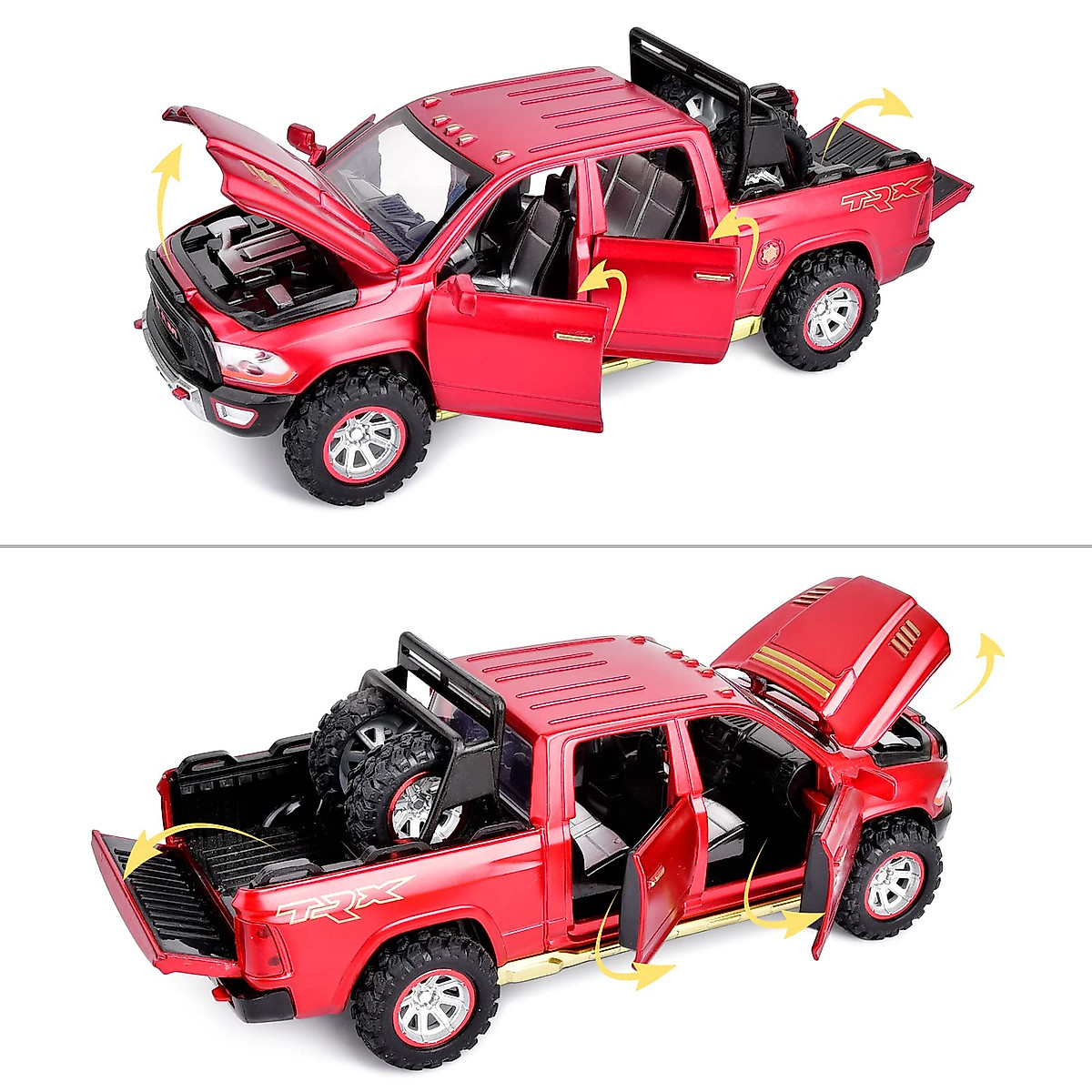 RAM 1500 Pickup Truck Toys for Boy Age 4-7 Diecast Metal Model Trucks Open Door Pull Back Toy Cars with Lights and Sound Gift for Kids 3-8 Years