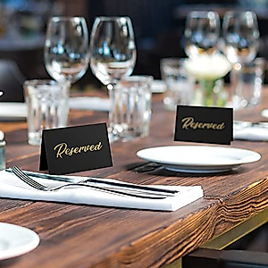 10 Pack Black Reserved Table Signs for Wedding With Gold Foil Letters - Reserved Seating Signs for Wedding Chairs - Church Pews - Double Sided Reserved Signs for Tables - Table Tent Reservation Cards