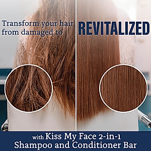 Kiss My Face Strengthen 2-in-1 Shampoo + Conditioner Bar - Palm Oil-Free, All Hair & Skin Types, Cruelty-Free Shampoo and Conditioner Bar for Dry & Damaged Hair with Monoi Oil and Shea Butter
