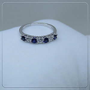 Dazzlingrock Collection 2.5mm Alternate Round Blue Sapphire and White Diamond 7 Stone Wedding Band for Women in 10K White Gold Size 7