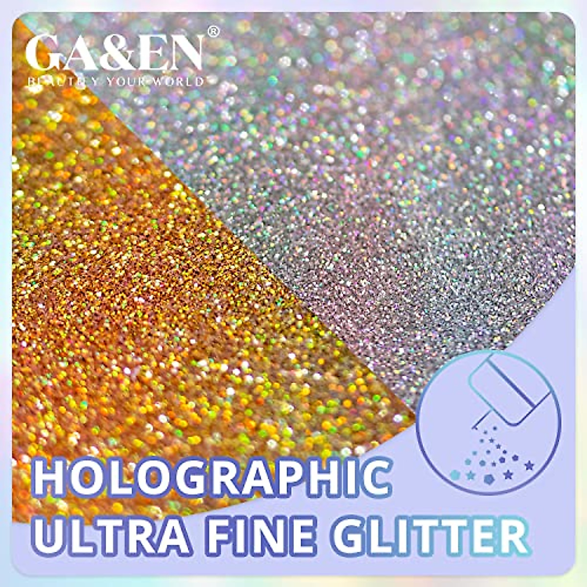 Holographic Ultra Fine Glitter 50g Silver+50g Gold Fine Glitter 100g/3.52oz Sparkle Glitter Powder for Resin Tumbler Project and Craft Iridescent Glitter for Nail Art and Body Makeup