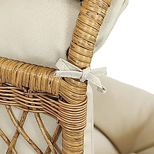 Sunnydaze Shaded Comfort Wicker Outdoor Egg Chair with Legs - Plush Polyester Cushion - 250-Pound Weight Capacity - for Patio, Front Porch, or Backyard - Beige