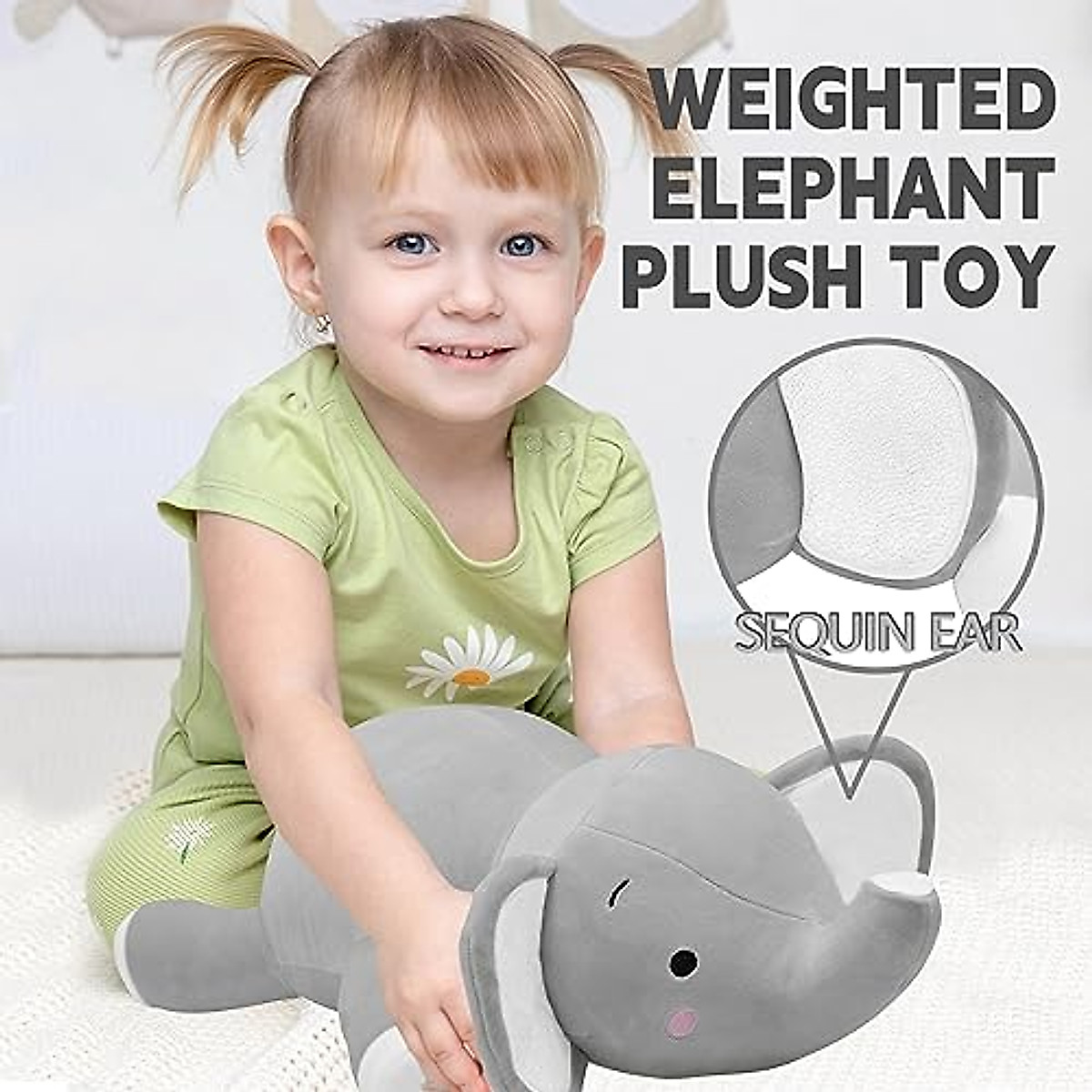 CSVBTRF Weighted Stuffed Animals, 4.2 lbs 23" Elephant Plush Hugging Pillow for Gift, Grey Elephant Stuffed Animals (Grey, 23")
