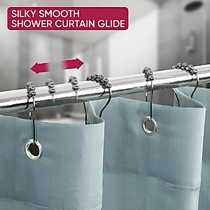 Shower Curtain Hooks Rust Proof (Set of 12) - Stainless Steel Shower Curtain Rings - Anti Slip Roller Balls for Easy Glide (Secure Lock Hooks, Polished Nickel)