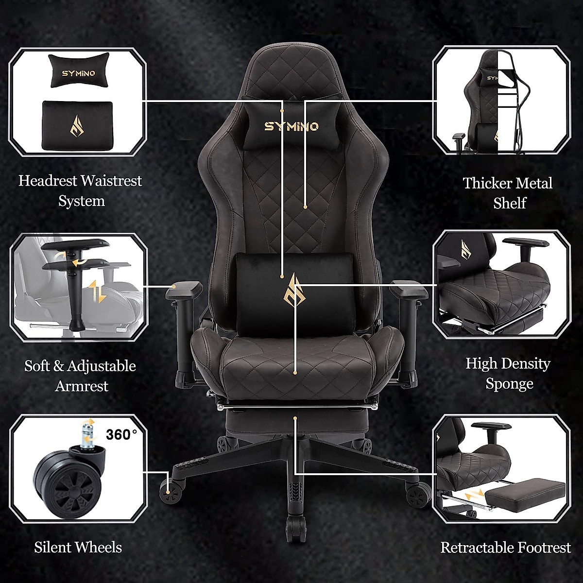 symino Gaming Chair Ergonomic Office Chair Racing Style Computer Chair with 3D Armrest, Vintage Style PU Leather PC Chair with Footrest (Brown)