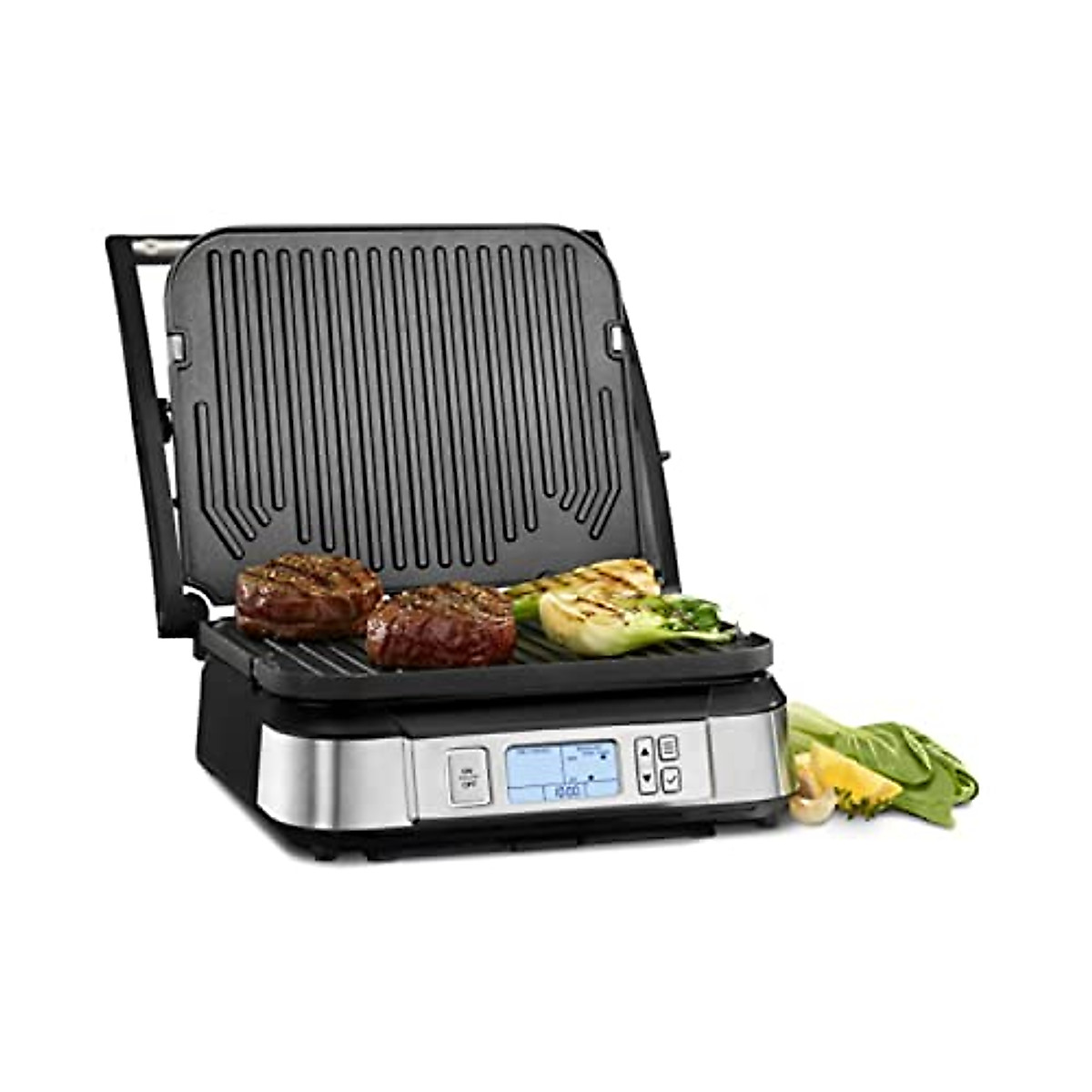 Cuisinart GR-6S Contact Stainless Steel Griddler with Smoke-less Mode Indoor Grill, Removable and Reversible, Dishwasher Safe Non-Stick Plates, LCD Display, Digital Controls and Waffle Plates