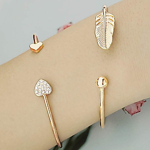 Shareky Women 4pcs Layered Cuff Bangle Bracelet Set Adjustable Stackable Wrap Bangle Open Branch Wire Bangle Gold