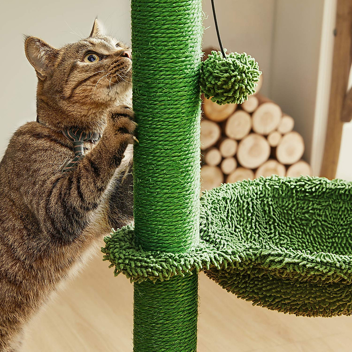 Catinsider 31" Cactus Cat Tree with Hammock and Full Wrapped Sisal Scratching Post for Small Cats Only Brown Medium