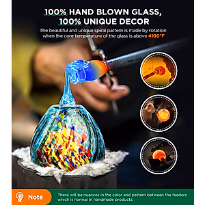 KONIZY Hummingbird Feeders for Outdoors Hanging, Hand Blown Glass Hummingbird Feeder with Attractive Spiral Pattern for Garden Decor, 30 OZ Leakproof Humming Bird Feeder with Rustproof Base