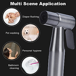 Ldafava Toilet Bidet Sprayer Set, Stainless Steel Bidet Sprayer with Pressure Spray Gun, Handheld Bathroom Bidet for Feminine Wash, Cloth Diaper Cleaning, Baby Wash and Pets Shower, Gray