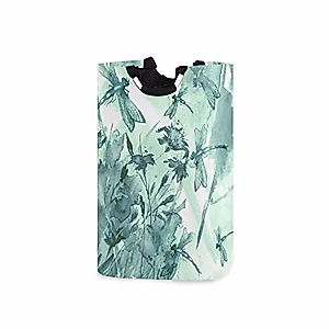 Kigai Beautiful Watercolor Dragonfly Large Laundry Basket, Collapsible Laundry Hamper with Handle, 22L Foldable Laundry Bag for Dirty Clothes