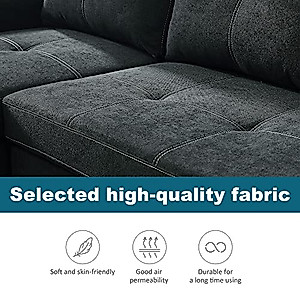 EMKK Home Reversible Sleeper Sectional Sofa Chaise, L-Shape Sofá Pull-Out Bed w/Side Storage Bag Furniture Setfor Apartment,Living Room,Office, Black 82“