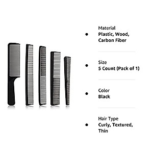 5 Pieces Hair Cutting Comb Barber Comb Hair Styling Combs Fine Teeth Carbon Comb Set Anti Static Heat Resistant Hairdressing Tapered Comb for Men Women (Classic Combs)