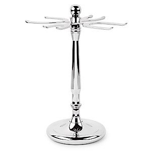 QSHAVE Deluxe 4 Prong Chrome Razor and Brush Stand, Prolong The Life of Your Shaving Brush