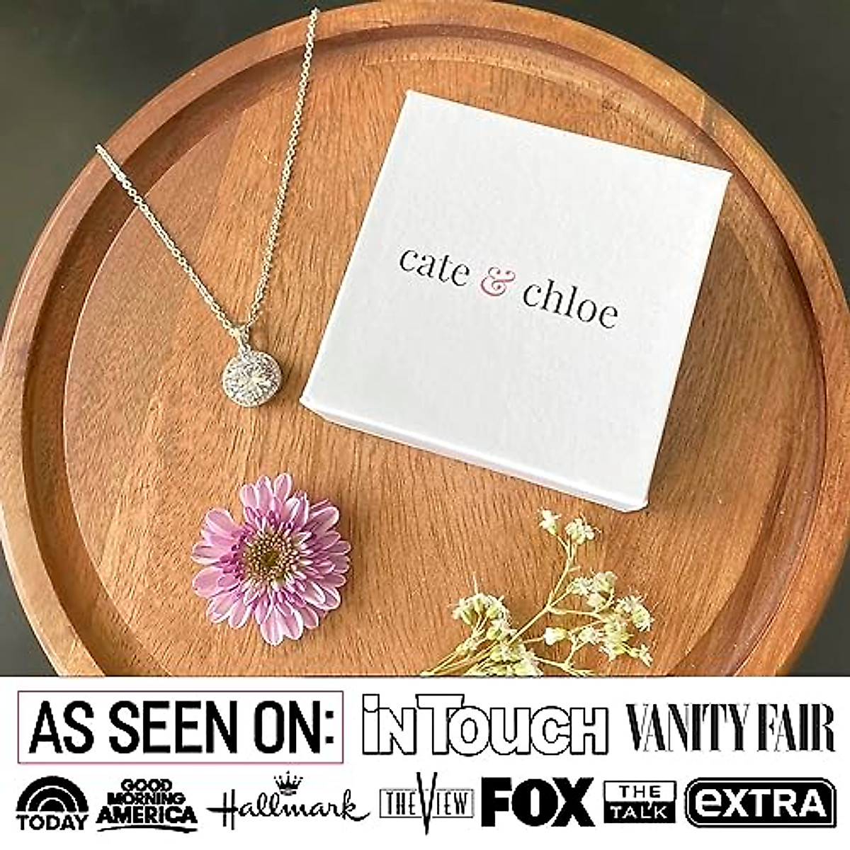 Cate & Chloe Sophia 18k White Gold Plated Circle Halo Pendant Necklace - Silver Halo Necklace w/Solitaire Round Cut Cubic Zirconia Diamond Cluster - Wedding Anniversary