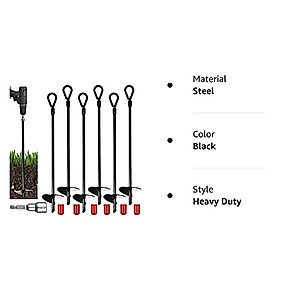 Tondiamo 18 Inch Long Ground Anchor Kit, 3 Inch Wide Helix, Heavy Duty Earth Augers Solid Steel Shaft with Drill Bit for Tents, Swing Sets, Securing Animals, Canopies, Trampoline, Sheds (Black, 6 Pcs)