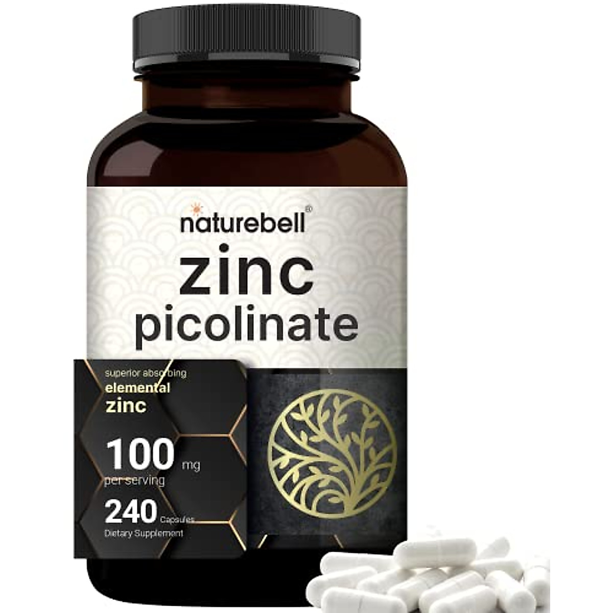 High Potency Zinc Picolinate 100mg - 240 Capsules, Bioavailable Form of Zinc for Immune Support and Skin Health - Non-GMO and Gluten- Zinc Supplements