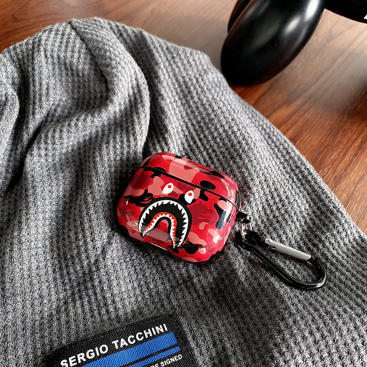 Shark Teeth Camo Softshell Silicone Air Pods IMD Case for AirPods 3rd Generation [2021 Release] , AirPods Charging & Wireless Charging Case Protective Cover and Skin Supreme Gift (Red)