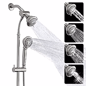 High Pressure Shower Heads with handheld Combo Brushed Nickel HOMELODY Dual Shower Head 5-Setting 4” Showerheads & Handheld Showers with 304 Stainless Steel Shower Slide Bar and 60” Shower Hose