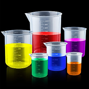 Coopay 12 PCS Plastic Beakers Plastic Graduated Cups Clear Multipurpose Measuring Cups Epoxy Mixing Cups, Liquid Container Beakers in 50ml/100ml/200ml/300ml/500ml/1000ml for Resin, Epoxy, Mixing Paint