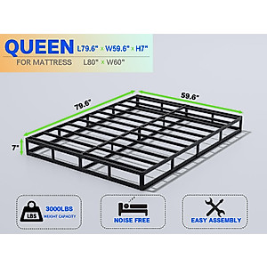 AROMUSTIME 7 Inch Box Spring Queen,Black Heavy Duty Metal Mattress Foundation/Easy Assembly/Non-Slip/No Noise/Easy Clean Fabric Cover