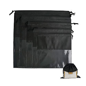 10 Pack 5 Size Handbag Storage Organizer,Purse Cover Hanging Closet Organizer, Space Saver Storage with Viewable Window, Reusable Shoe Bags for Travel, Drawstring Bag for School Trip (Black)