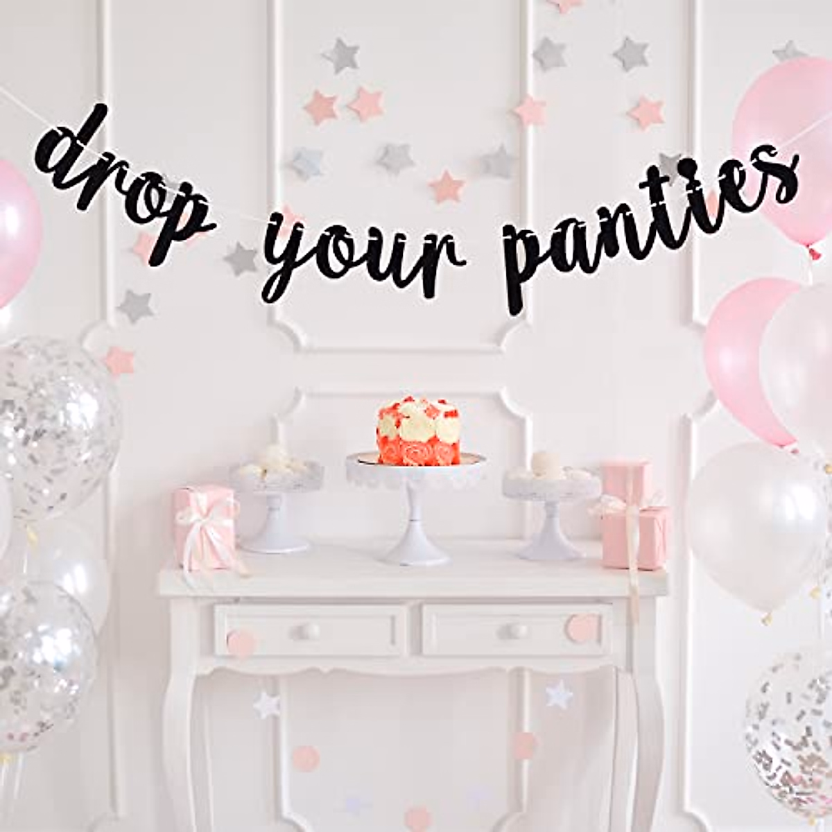 Black Glitter Drop Your Panties Banner - Lingerie Shower Decorations - Wedding/Bachelorette/Birthday Party Decorations Supplies