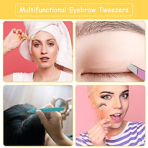 16 Pieces Slanted Tweezers, Eyebrow Slanted Tip Tweezers Precision Stainless Steel Eyebrow Tweezers for Eyebrows, Ingrown Hair, Facial Hair and Lash Extension (Orange, Purple, Blue, Yellow)