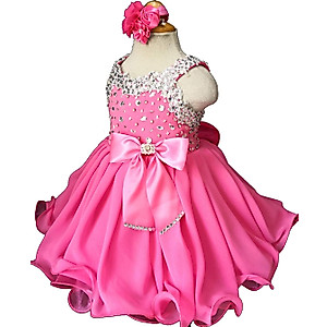 Jenniferwu G466 Infant Toddler Baby Newborn Little Girl's Pageant Party Birthday Dress Bubble Pink Size 18-24M
