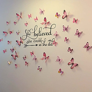 Trubetter Pink Butterfly Wall Decals, 24 Pcs 3D Removable Waterproof Stickers for Home and Room Decoration