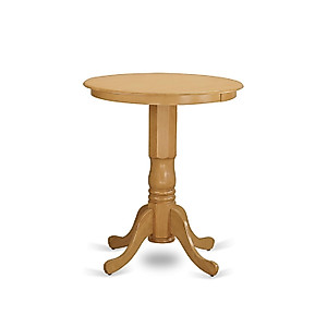 HomeStock Rustic Recluse Edan Dining Table Made of Rubber Wood Offering Oak Finish Table Top, 30 Inch Round, Linen White Finish Pedestal