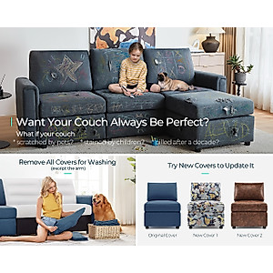 LINSY HOME Modular Sectional Sofa, Oversized Sectional Couch with Storage, Ottomans, Modular Sectional Sleeper Sofa with Memory Foam, 9 Seat U Shape Sofa Set for Living Room, Blue