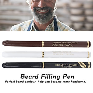 Beard Filler Pen, 3 Pieces Beard Contour Pencils, Enhance and Color Facial Hair (White, Black, Brown)