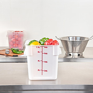 Restaurantware - Met Lux 8 Quart Food Storage Containers, 10 White Storage Containers - Lids Sold Separately, Red Volume Markers, Dishwashable Containers, Side Handles, For Storing Foods